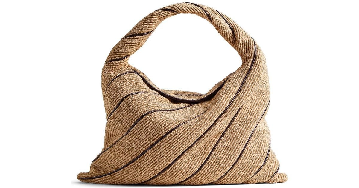 Bottega Veneta Large Hop Stripe Raffia Hobo Bag in Brown | Lyst