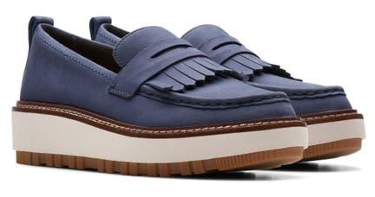 Clarks Orianna Platform Penny Loafer in Blue | Lyst