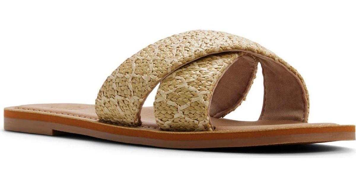 Roxy Andreya Raffia Slide Sandal in Brown | Lyst