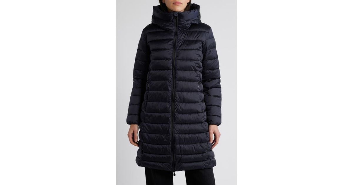 Save The Duck Saffron Water Repellent Hooded Quilted Puffer Coat in Black | Lyst