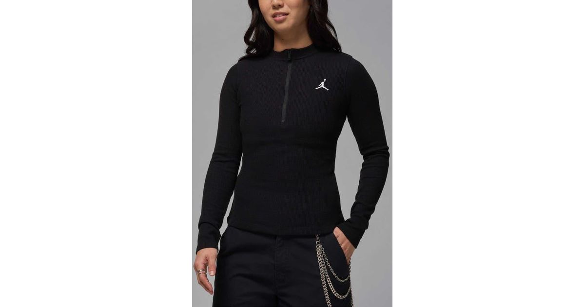 Nike Waffle Texture Long Sleeve Half Zip Top in Black | Lyst