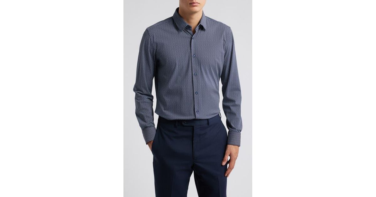 BOSS Hank Kent Slim Fit Performance Stretch Dress Shirt in Blue for Men ...