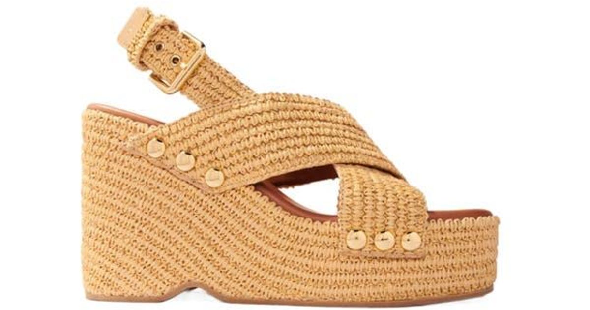 Maje Wedge Sandals With Raffia Effect in Metallic | Lyst