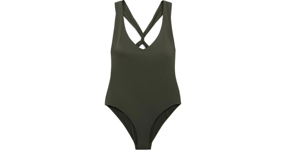 Mango Crossover Back One-Piece Swimsuit in Green | Lyst