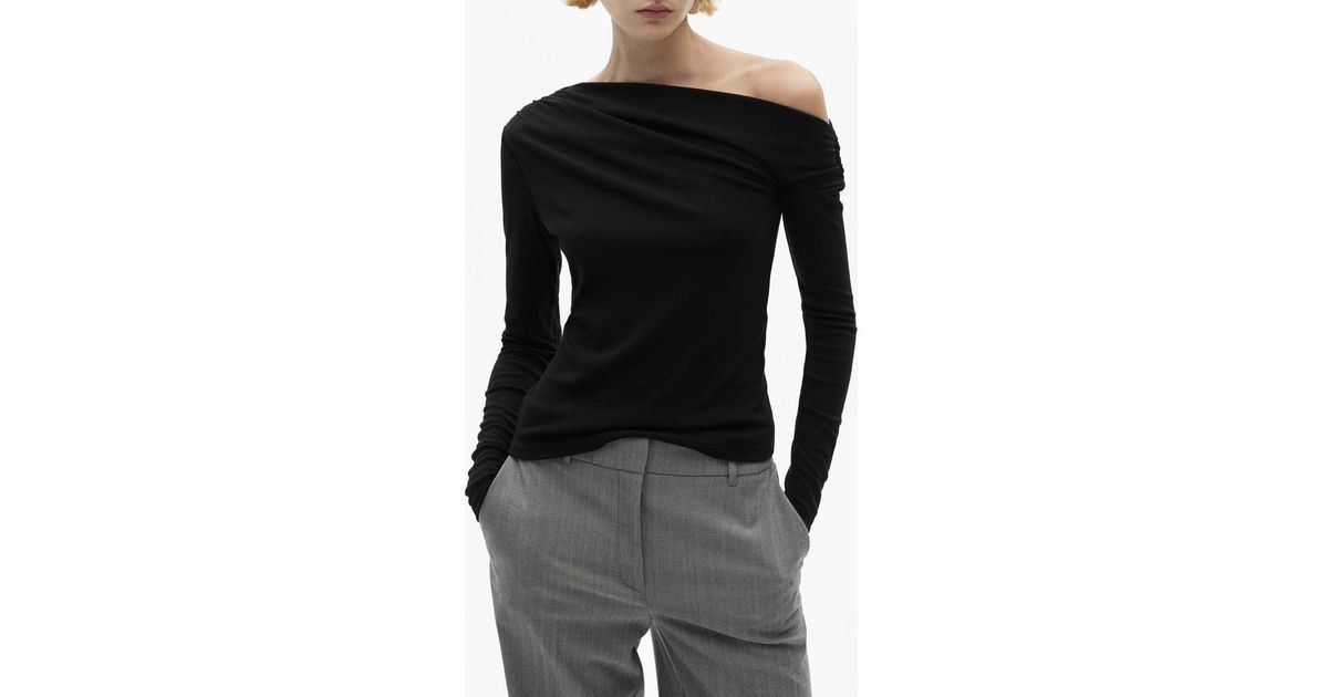 Mango Dakota Asymmetric Cowl Neck Long Sleeve Top in Black | Lyst