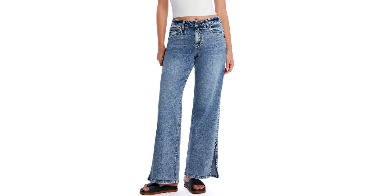 HINT OF BLU Clever Side Slit High Waist Wide Leg Jeans in Blue | Lyst