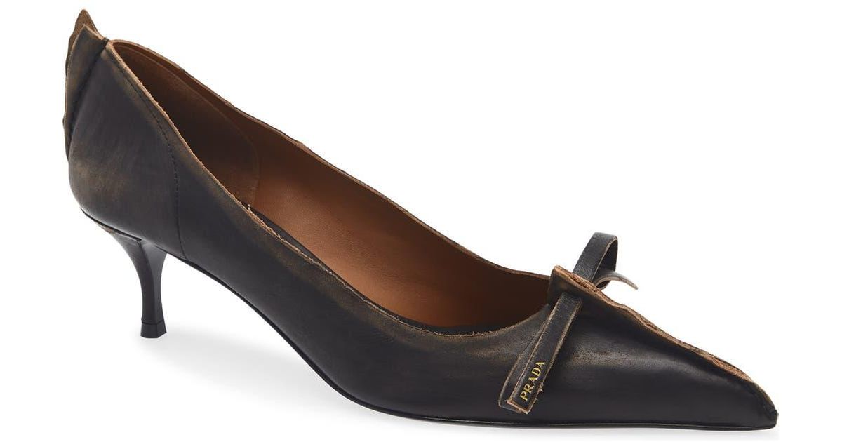Prada Exposed Seam Kitten Heel Pump in Brown | Lyst