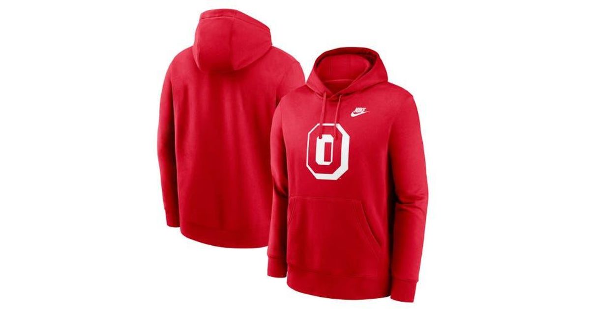 Nike Ohio State Buckeyes Legacy Logo Club Fleece Pullover Hoodie in Red ...