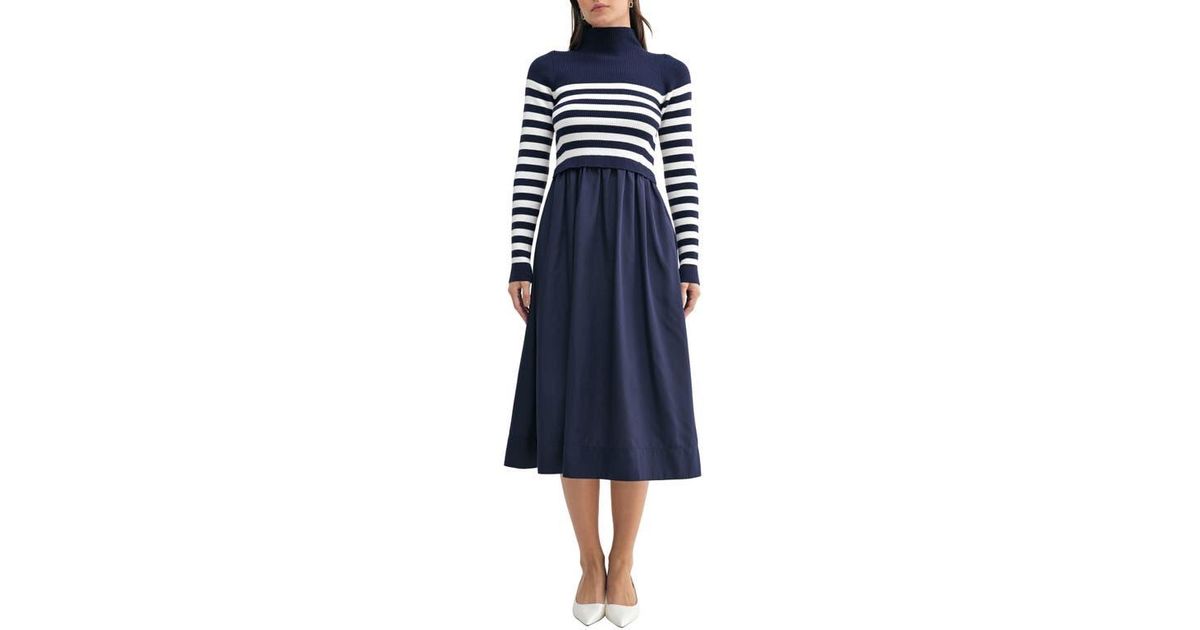 Mila + Mate Long Sleeve Funnel Neck A-Line Dress in Blue | Lyst