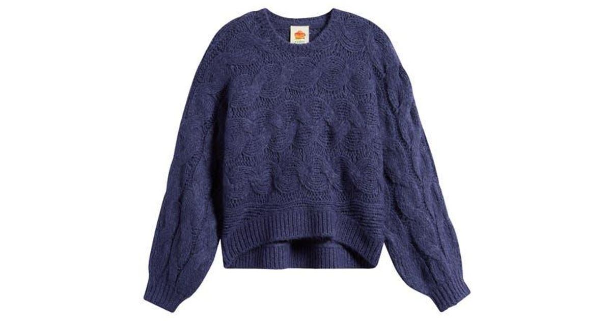 FARM Rio Cable Crewneck Sweater in Blue | Lyst