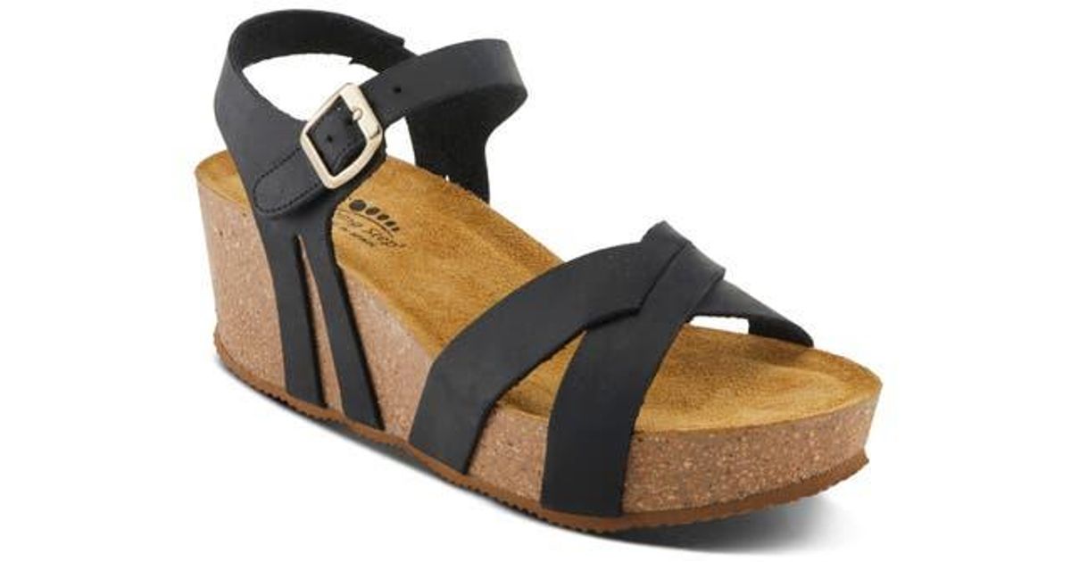 Spring Step Burton Ankle Strap Platform Wedge Sandal in Black | Lyst