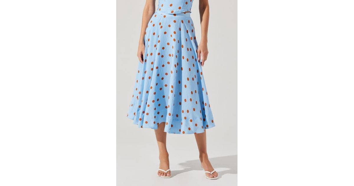 Astr Janie Polka Dot Midi Skirt in Blue | Lyst