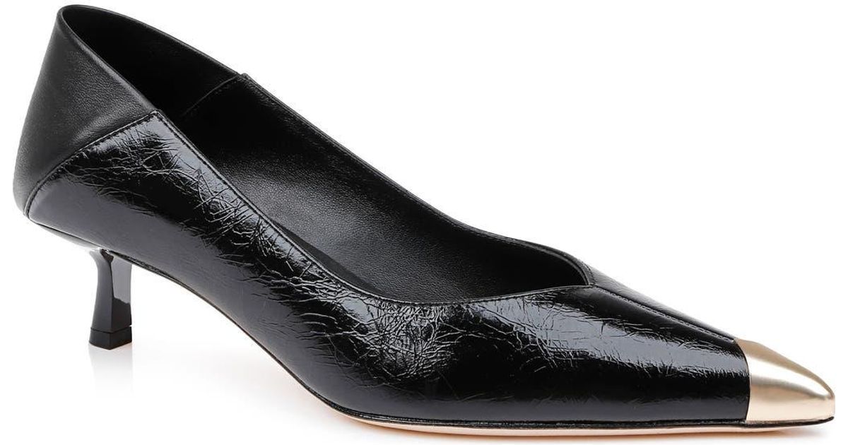 L'Agence Garlan Pointed Cap Toe Kitten Heel Pump in Black | Lyst