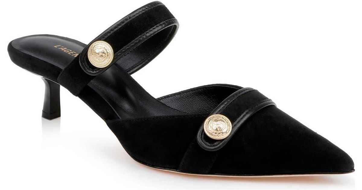 L'Agence Gilliane Mary Jane Pointed Toe Kitten Heel Mule in Black | Lyst