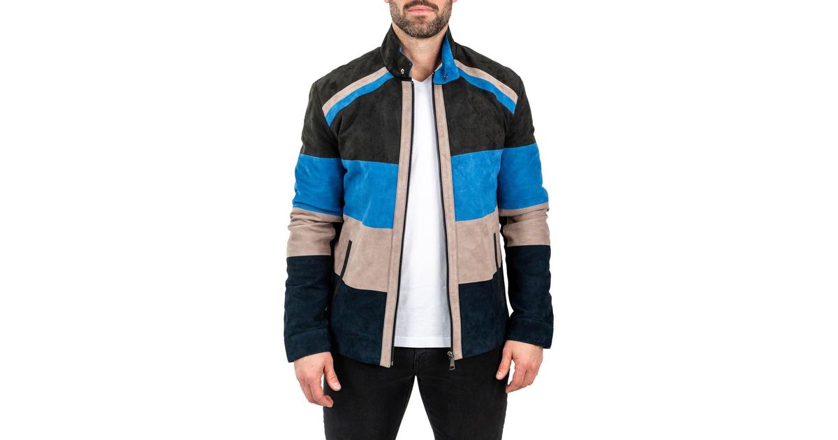 Maceoo Multi Panel Suede Jacket in Blue for Men | Lyst