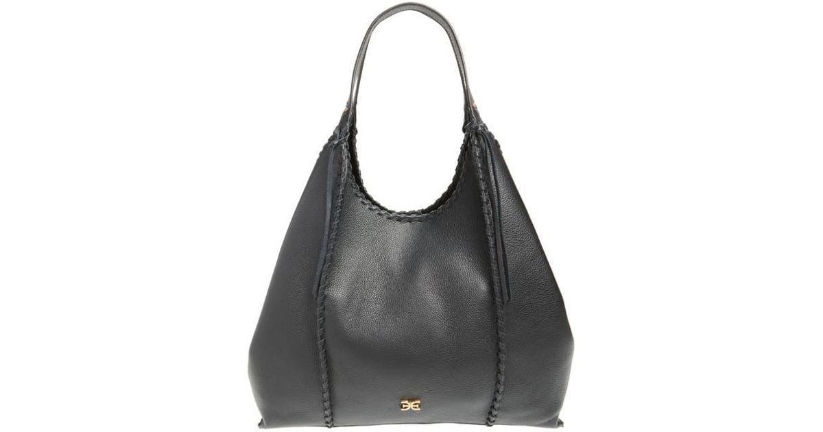 Sam Edelman Sylvia Whipstitch Expandable Leather Tote in Black | Lyst