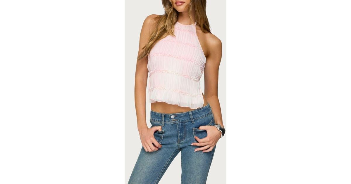 Edikted Amit Ruffle Tiered Chiffon Halter Top in Blue | Lyst