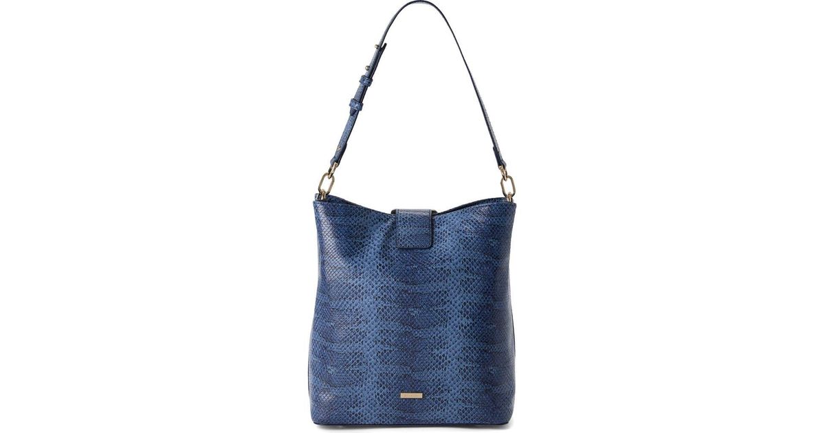 Brahmin Celina Croc Embossed Leather Bucket Bag in Blue | Lyst