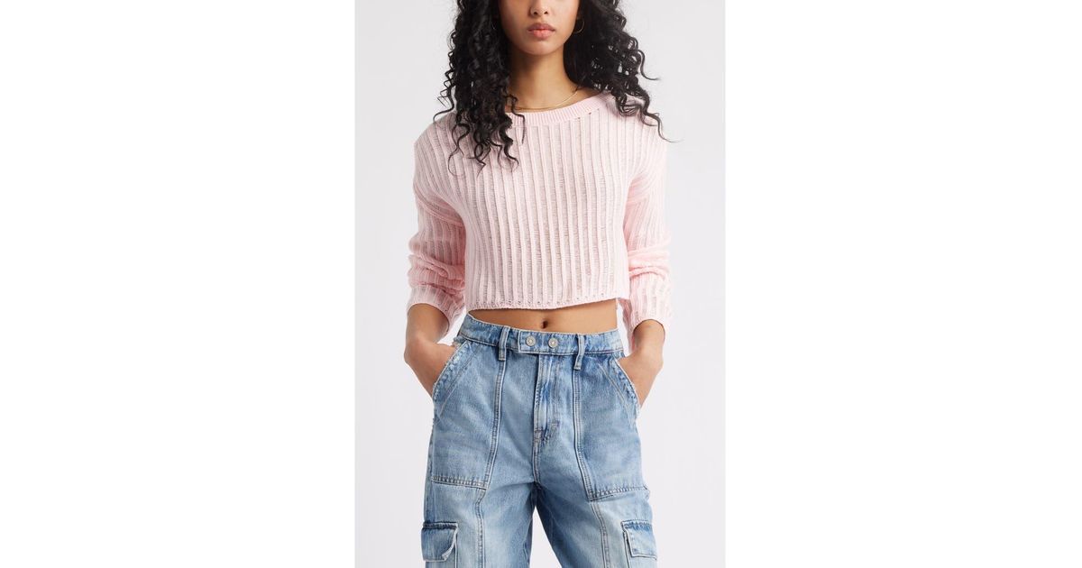 BP. Open Stitch Crop Sweater in Blue | Lyst