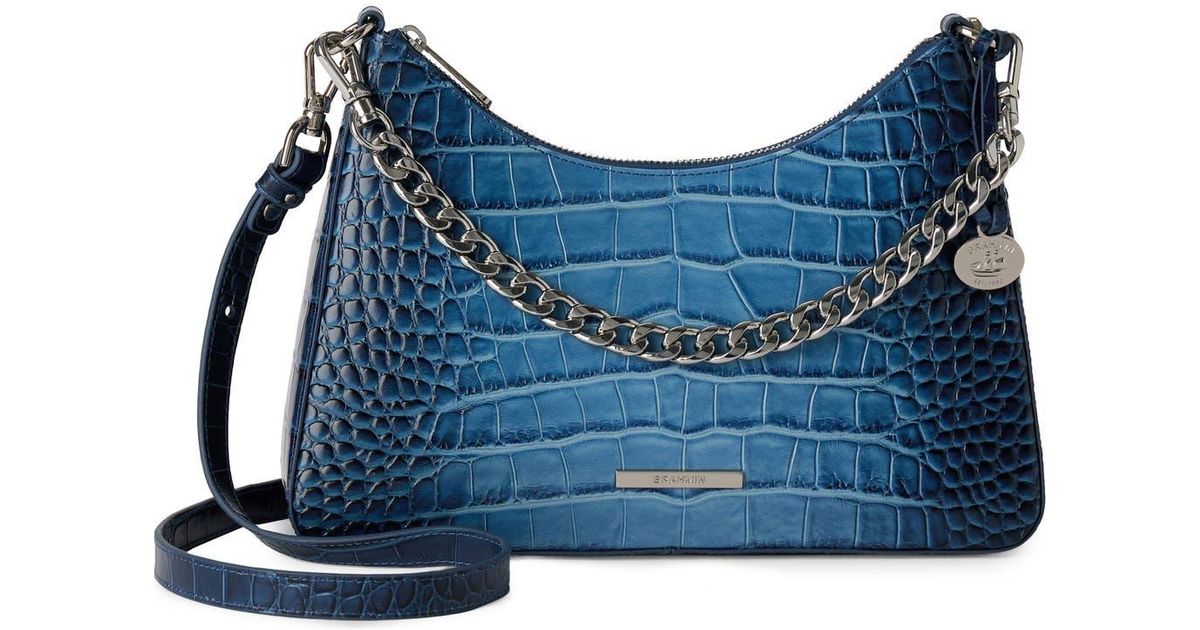 Brahmin Mod Esme Croc Embossed Shoulder Bag in Blue | Lyst