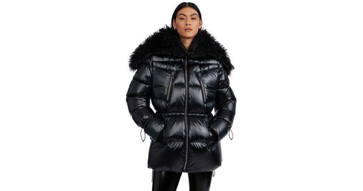 Pajar Electra Mid Puffer With Detachable Shearling Lined Split Hood in Black | Lyst