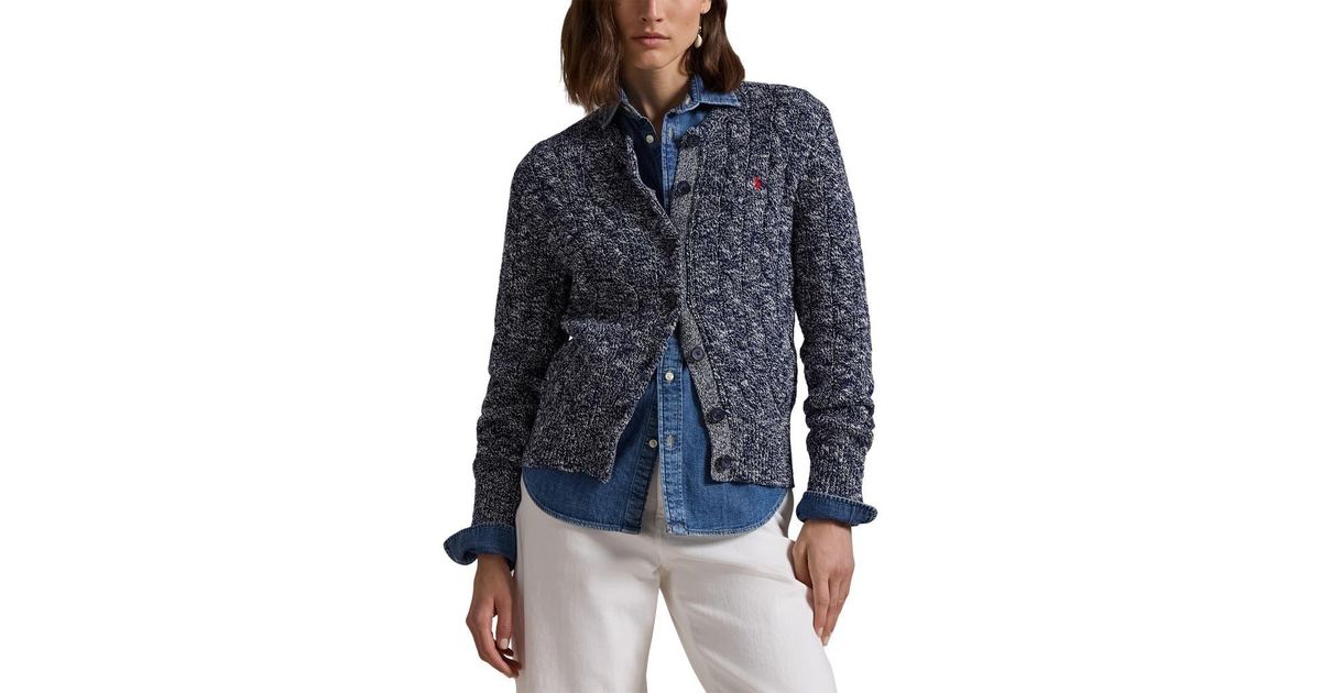 Polo Ralph Lauren Cable Stitch Cotton Cardigan in Blue | Lyst