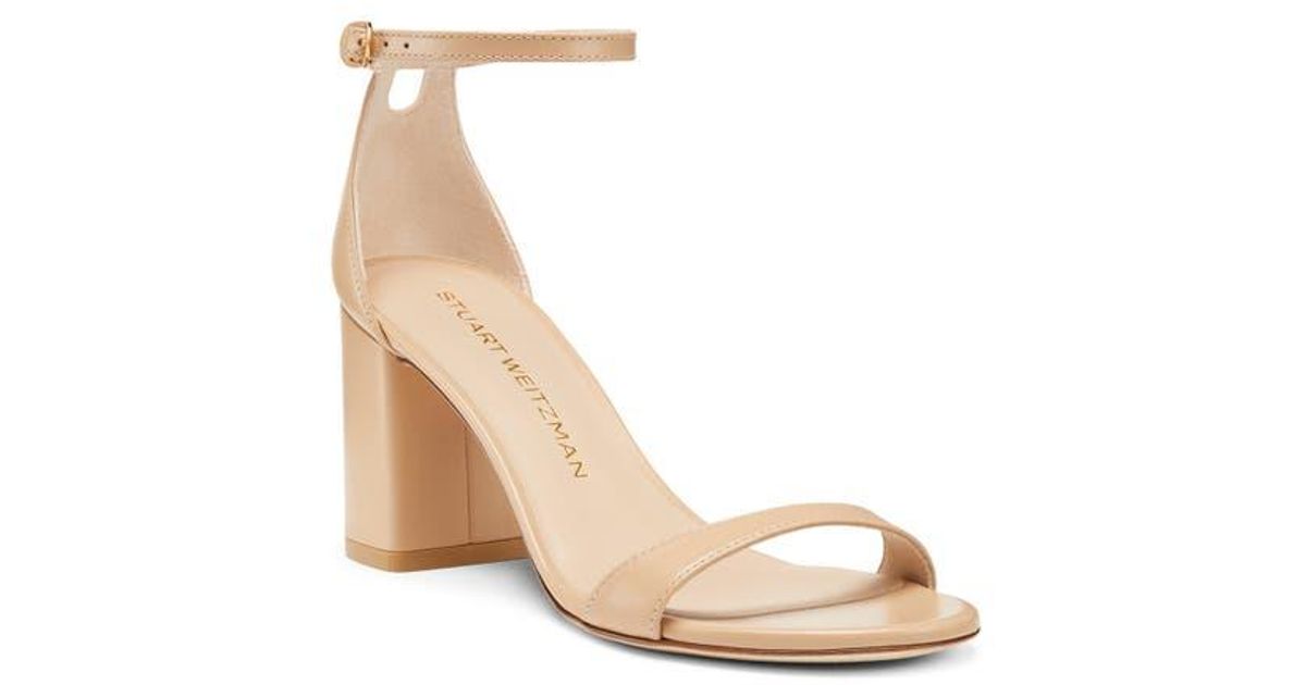 Stuart Weitzman Nudist Block 75 Sandal in Natural | Lyst