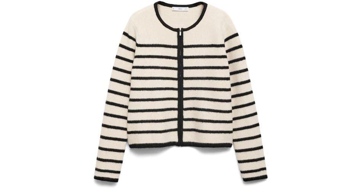 Mango Stripe Knit Jacket in White | Lyst