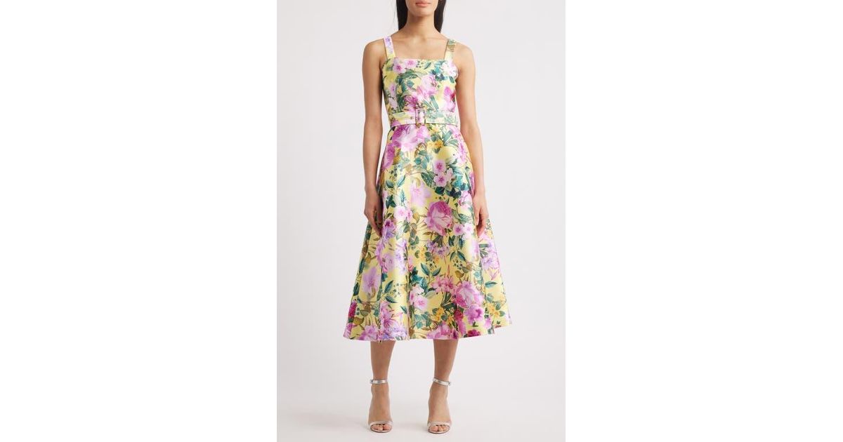 Julia Jordan Floral Belted Fit & Flare Midi Dress in White | Lyst