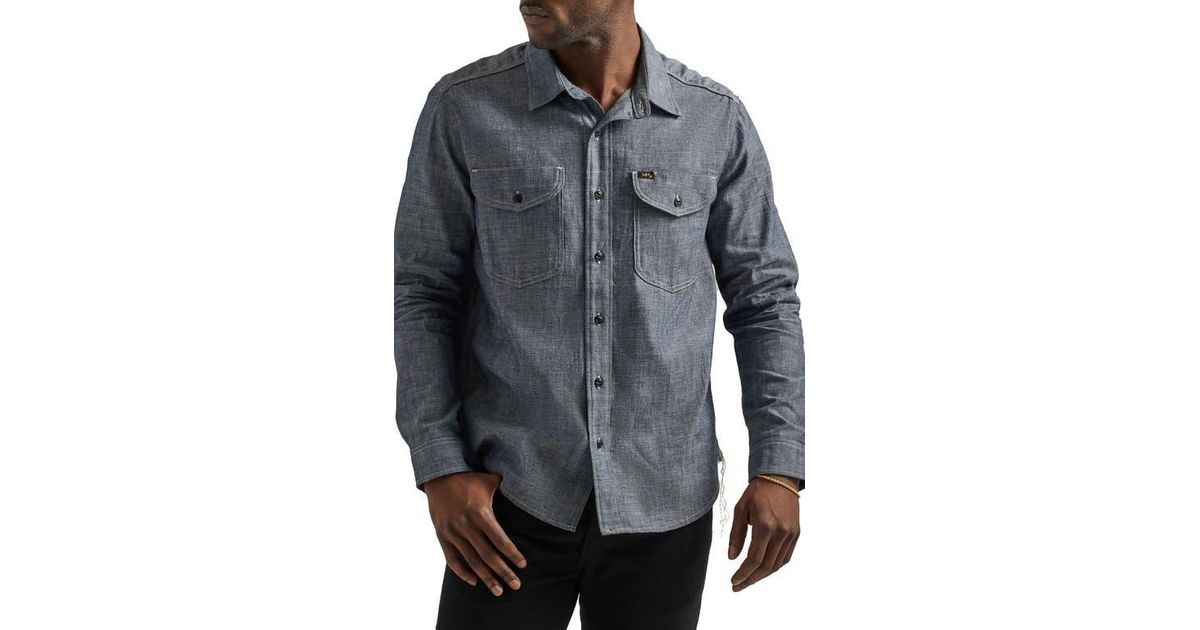 Lee Jeans 101 '70S Cotton Chambray Button-Up Shirt in Gray for Men | Lyst