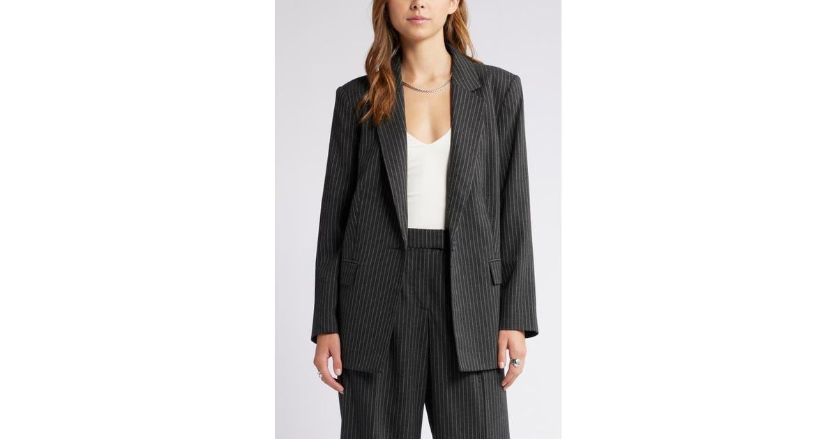 Open Edit Pinstripe Longline Blazer in Black | Lyst