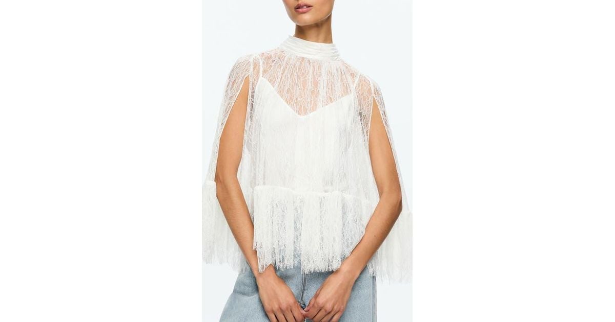 Alice + Olivia Zenon Sheer Lace Cape Top in White | Lyst