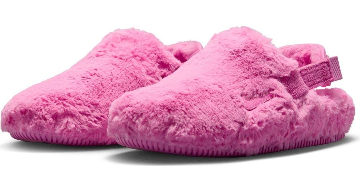 Nike Calm Faux Fur Mule in Pink | Lyst