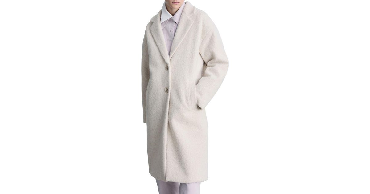 Mango Oversize Bouclé Coat in White | Lyst