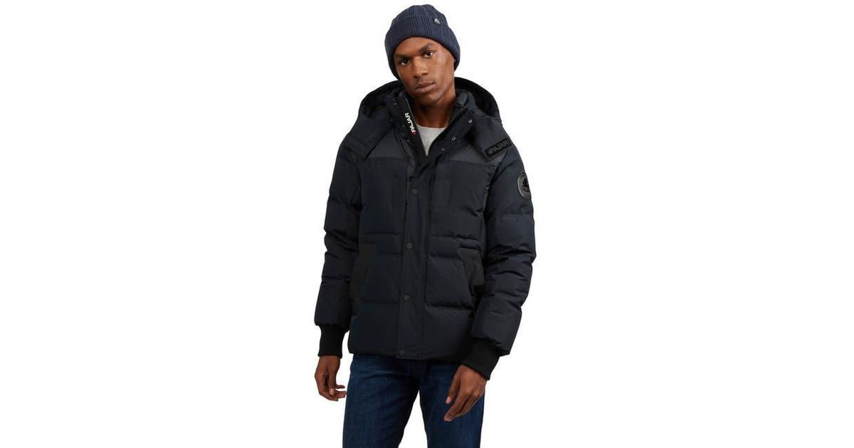 Pajar Comet Mixed Media Puffer With Detachable Hood in Blue for Men | Lyst