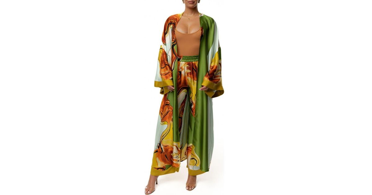 JLUXLABEL Nola Satin Maxi Duster in Green | Lyst