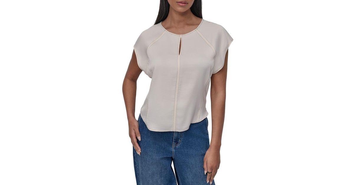 DKNY Glazed Crinkle Satin Top in Gray | Lyst