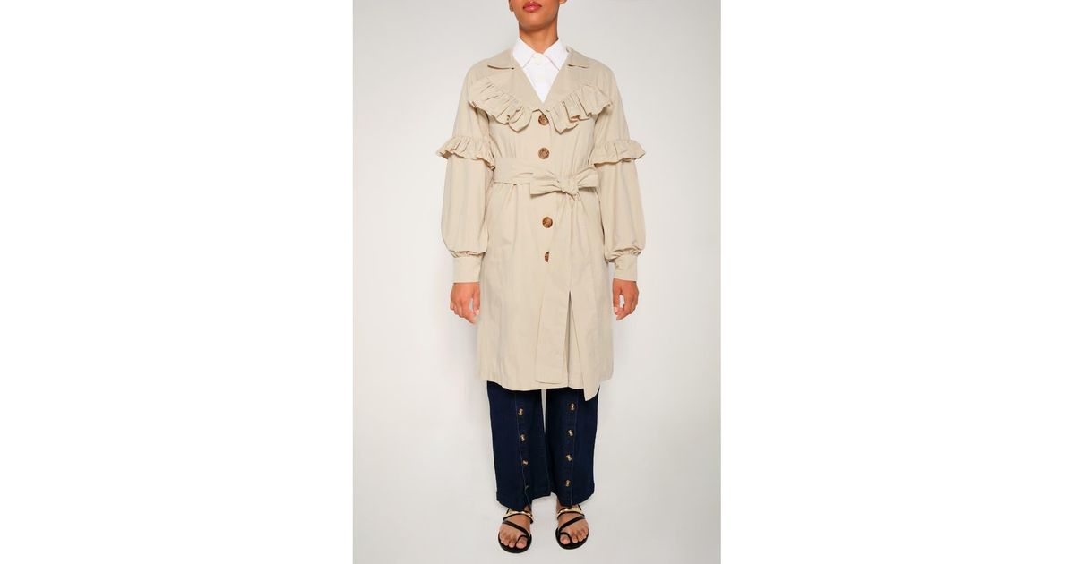 The Lulo Project Eagle Ruffle Detail Trench Coat in Natural | Lyst