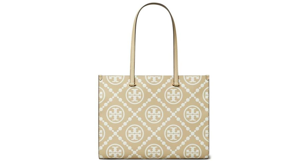 Tory Burch T Monogram Embossed Leather Tote in Natural | Lyst