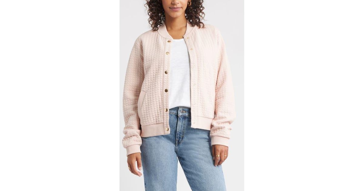 Caslon Quilted Cotton Bomber Jacket in White | Lyst