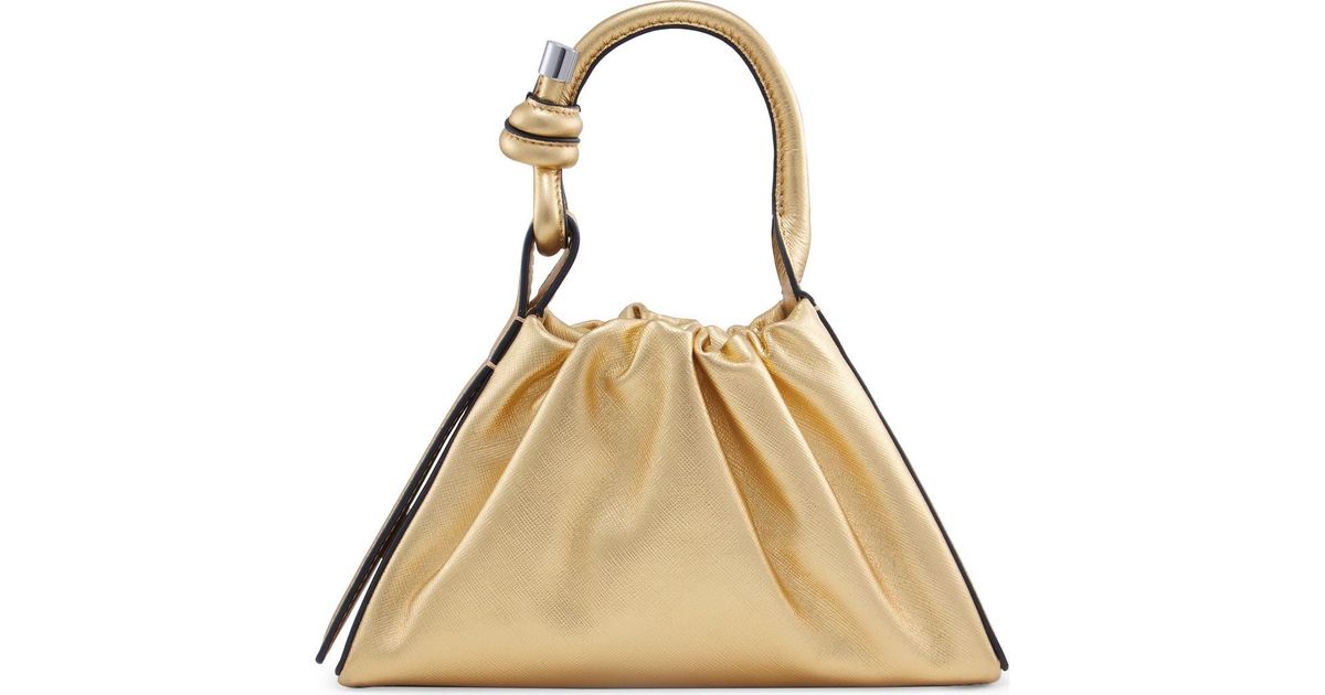 BEHNO Mini Tina Ruched Metallic Leather Baguette Top Handle Bag in ...
