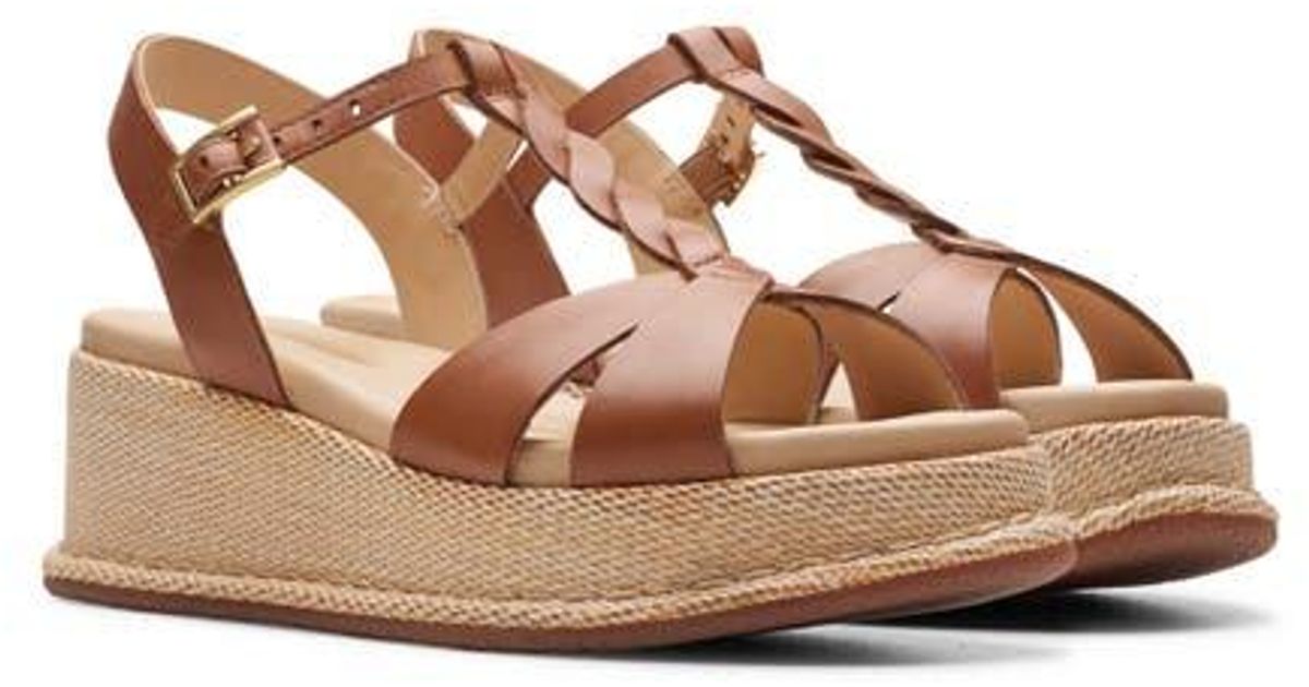 Clarks Kimmei Twisted Ankle Strap Platform Wedge Sandal in Brown | Lyst