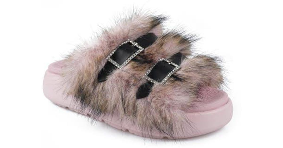 Zigi Fire Faux Fur Platform Sandal in Pink | Lyst