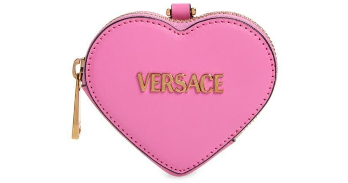 Versace Logo Leather Heart Coin Purse Bag Charm in Pink | Lyst
