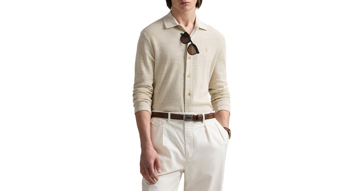 Polo Ralph Lauren Textured Cotton & Linen Button-Up Shirt in Natural ...