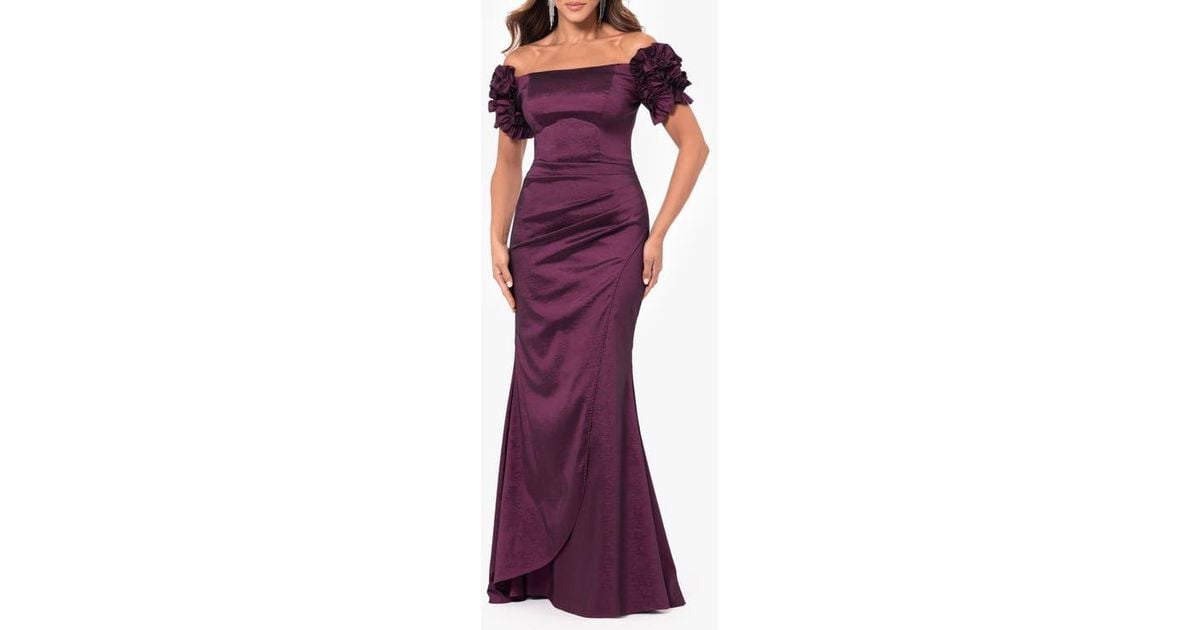 Xscape Evenings Off The Shoulder Taffeta Sheath Gown in Purple | Lyst