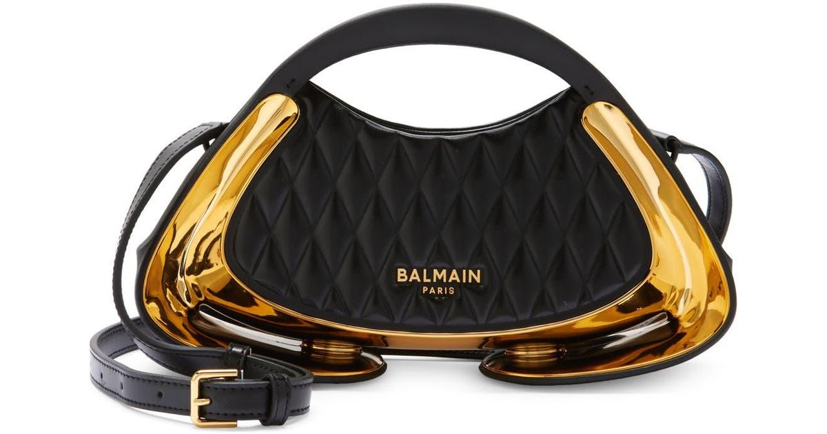 Balmain Structured Faux-Leather Top-Handle Bag in Black | Lyst