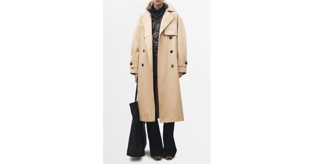 Mango Oversize Long Cotton Trench Coat in Natural | Lyst