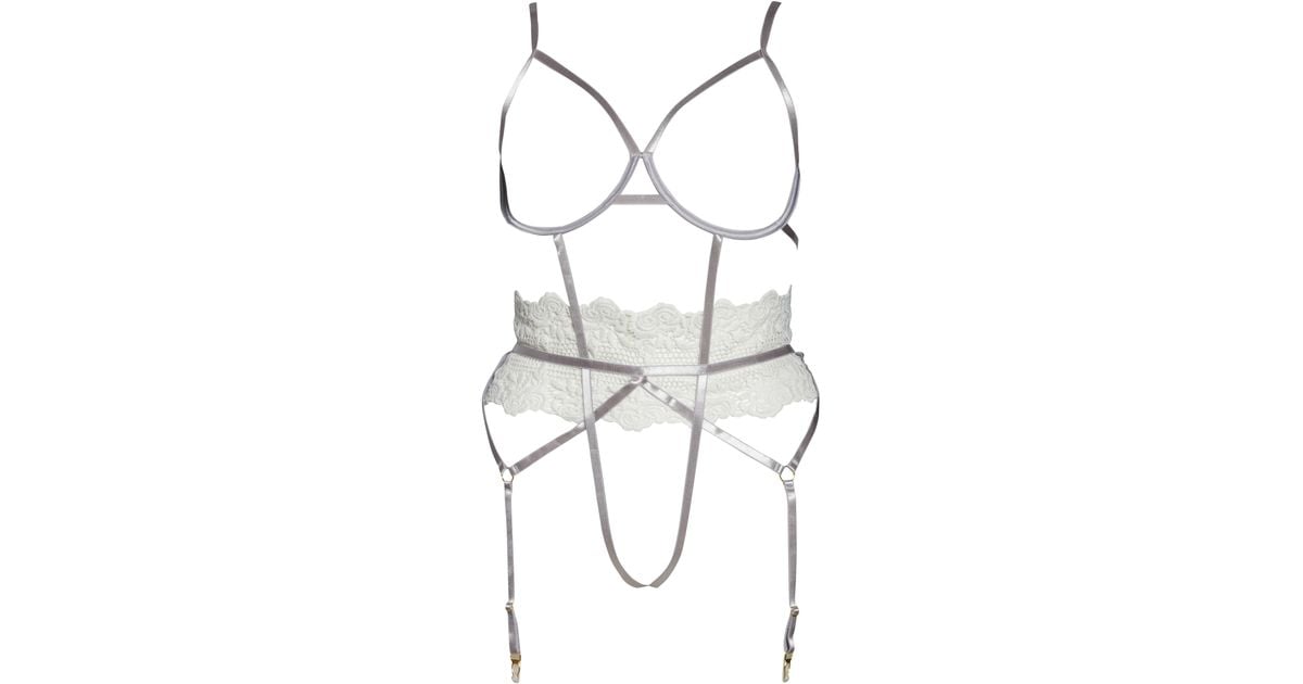 Roma Confidential Embroidered Open Cup Teddy With Garter Straps In