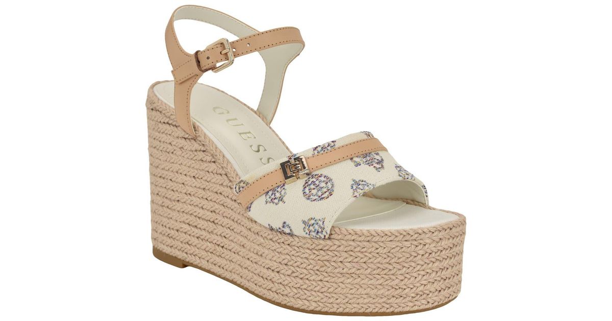 Guess Taani Platform Wedge Sandal in Metallic | Lyst
